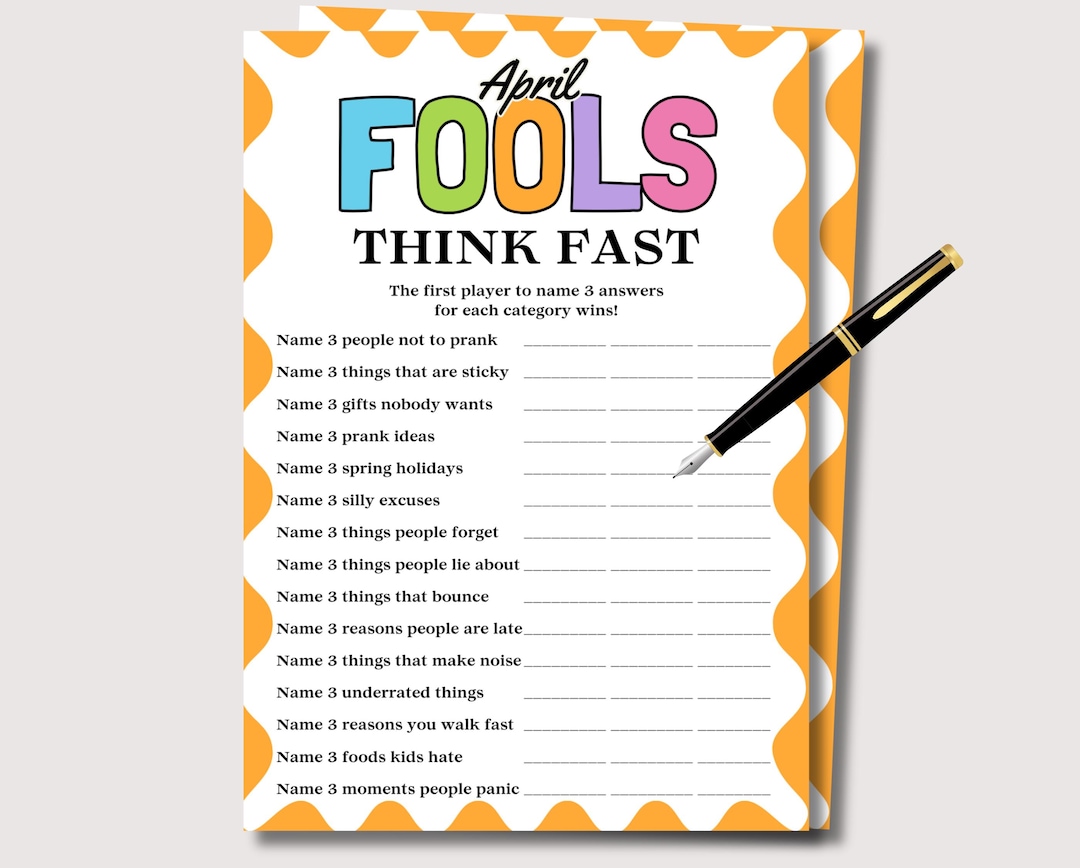 April Fools Day Think Fast Game, Fun Group April Fools Game for Adults ...