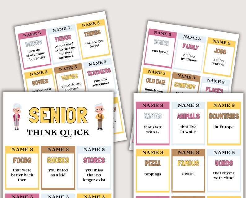 Senior Think Fast Senior Game, Fun Memory Games for Seniors Icebreaker ...