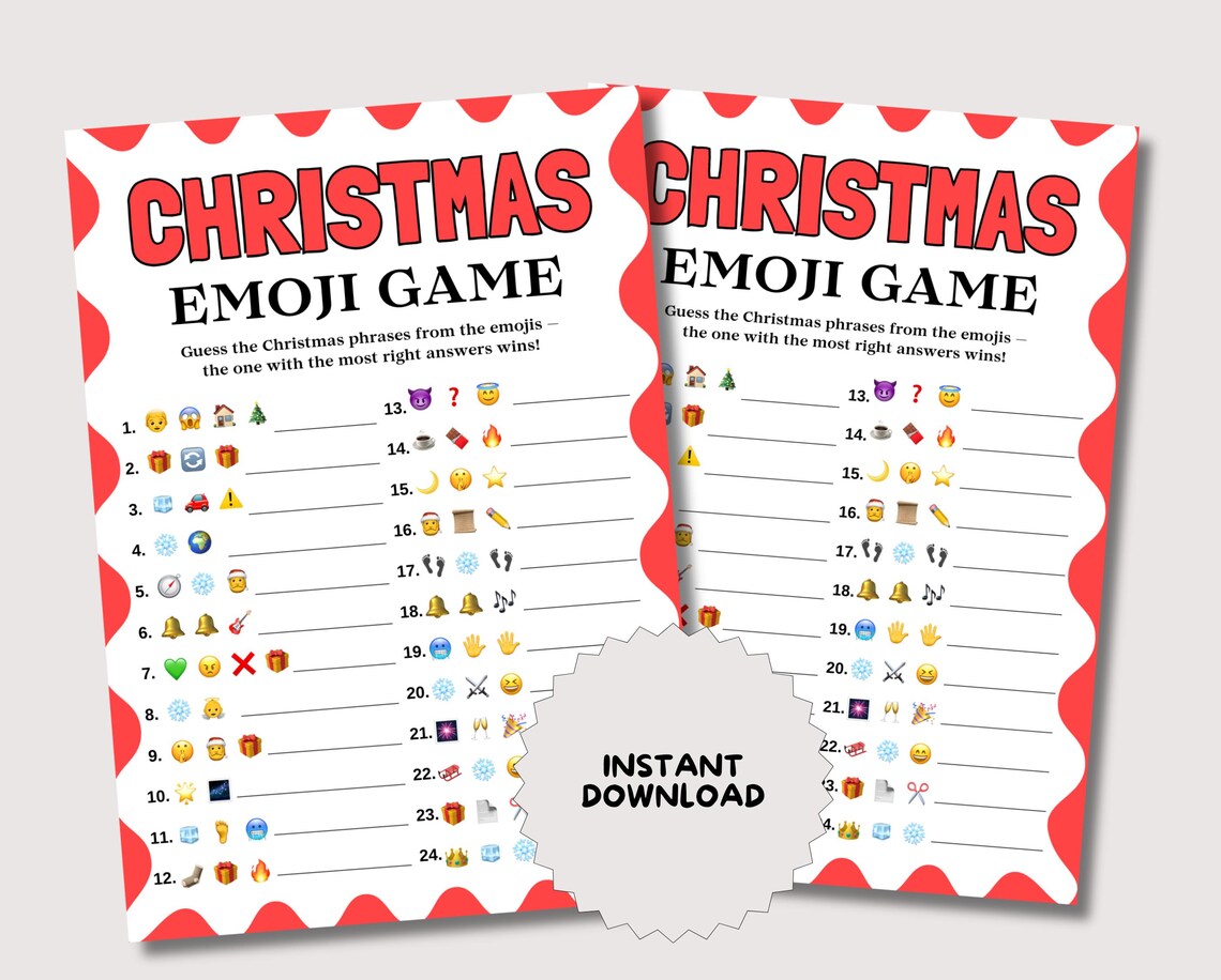 Christmas Emoji Game, Fun Printable Christmas Game for Adults Kids ...