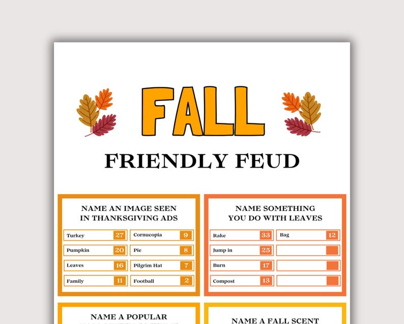 Fall Games Bundle, Funny Fall Games for Adults Kids Seniors, Autumn ...
