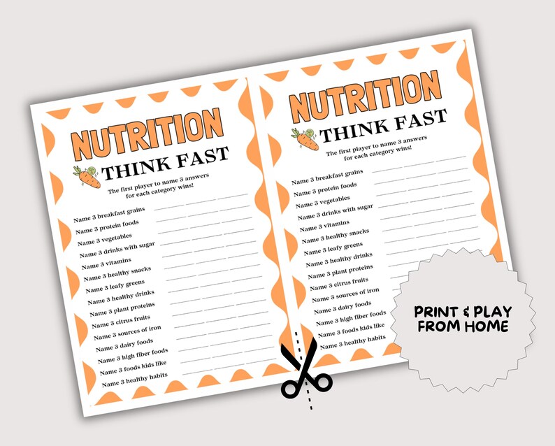 Nutrition Think Fast Game, Fun Nutrition Game for Kids Adults ...