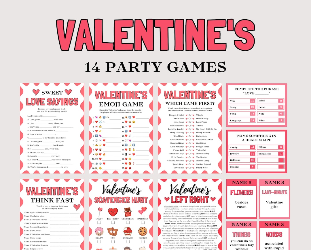 Valentines Games Bundle, Fun Printable Group Valentines Day Games for ...