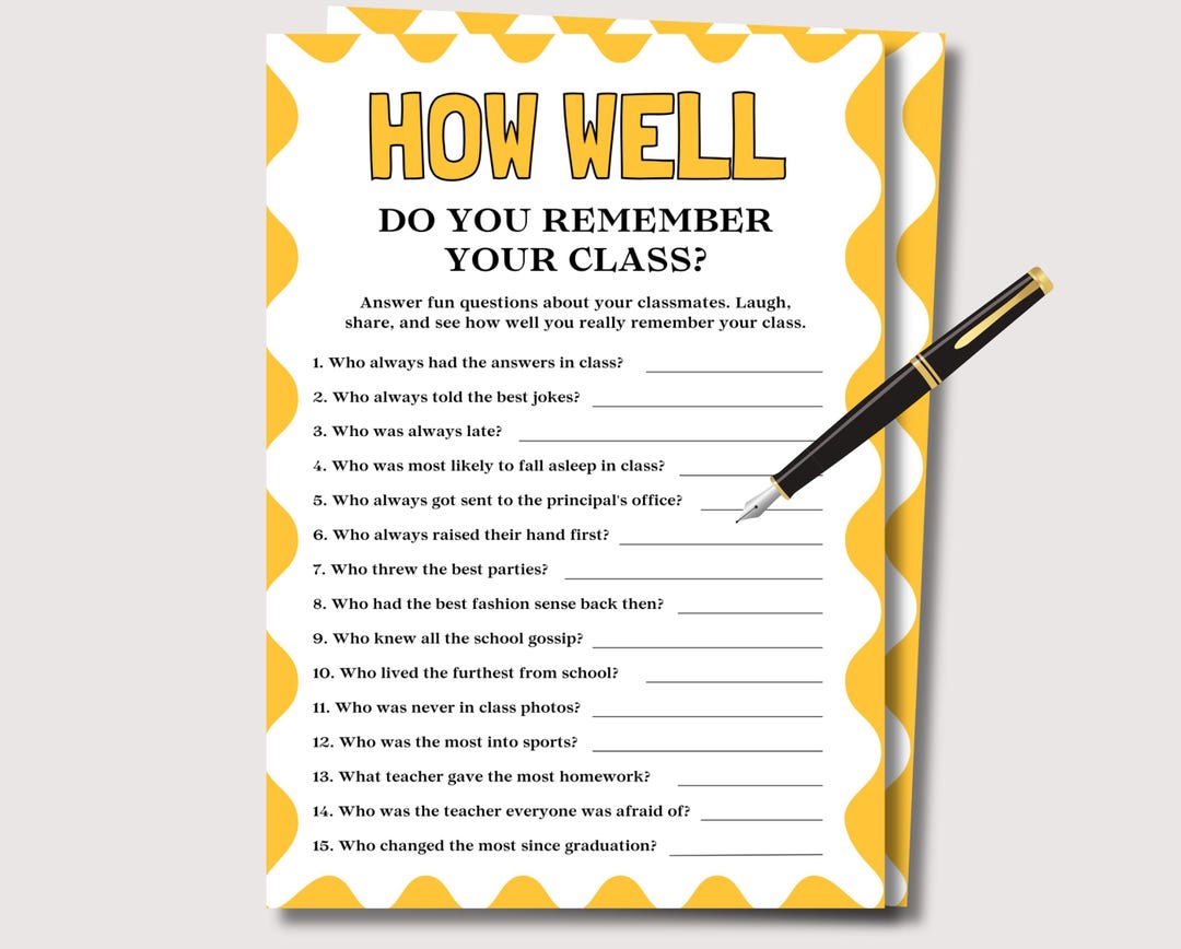 How Well Do You Remember Your Class, Fun Printable Class Reunion Game ...