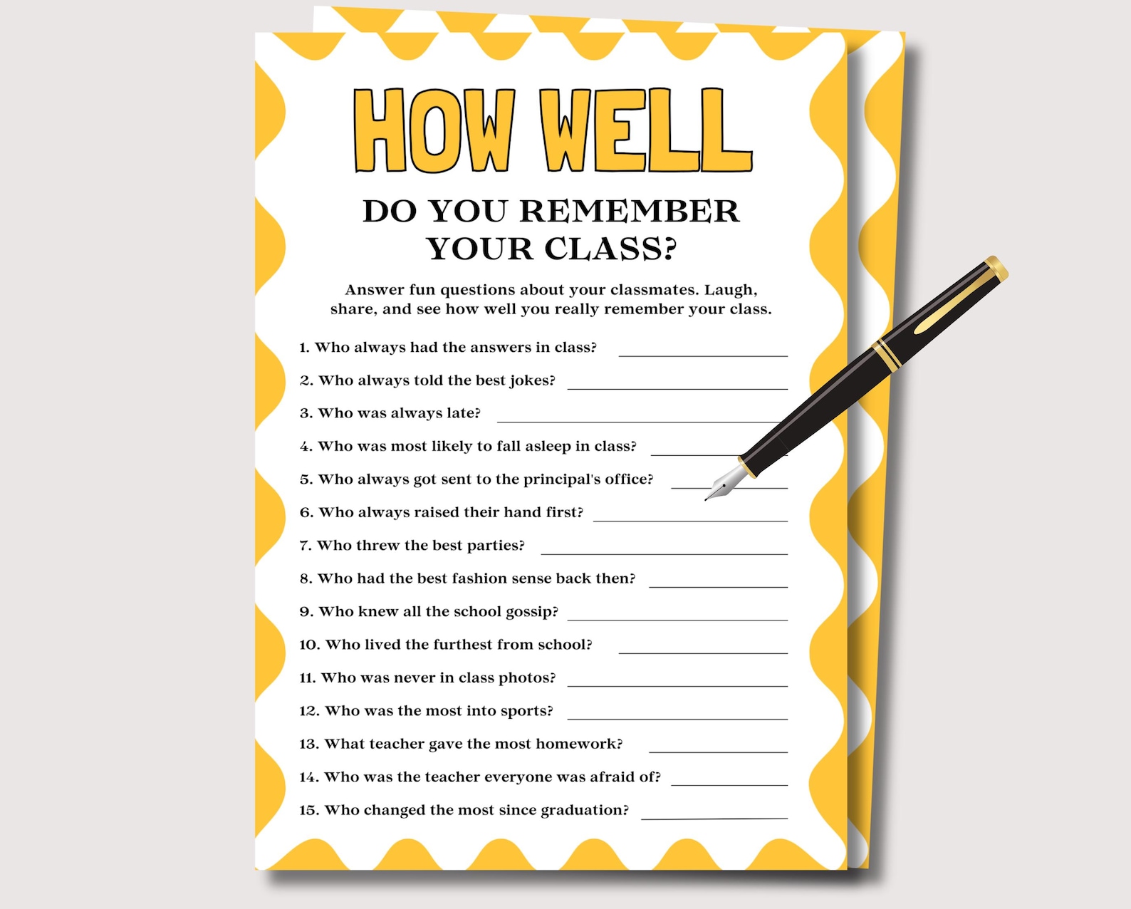 How Well Do You Remember Your Class, Fun Printable Class Reunion Game ...