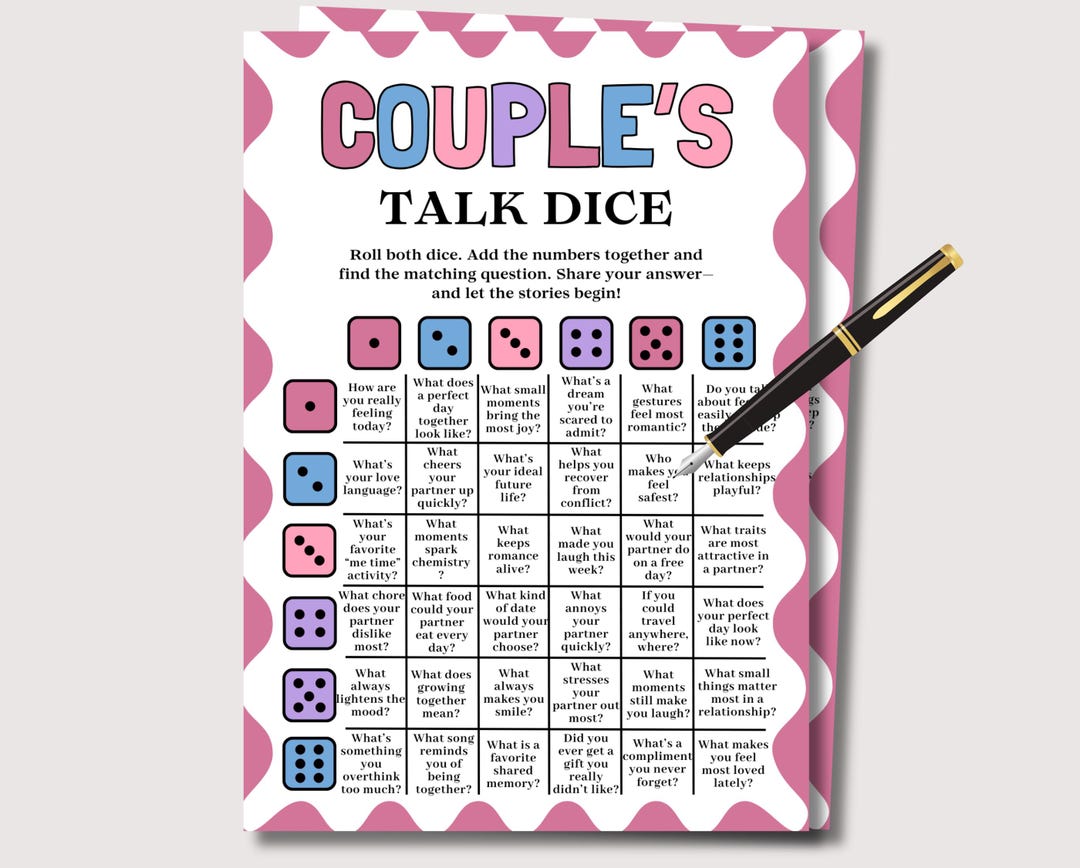 Couples Talk Dice Game, Fun Printable Valentines Game for Couples ...