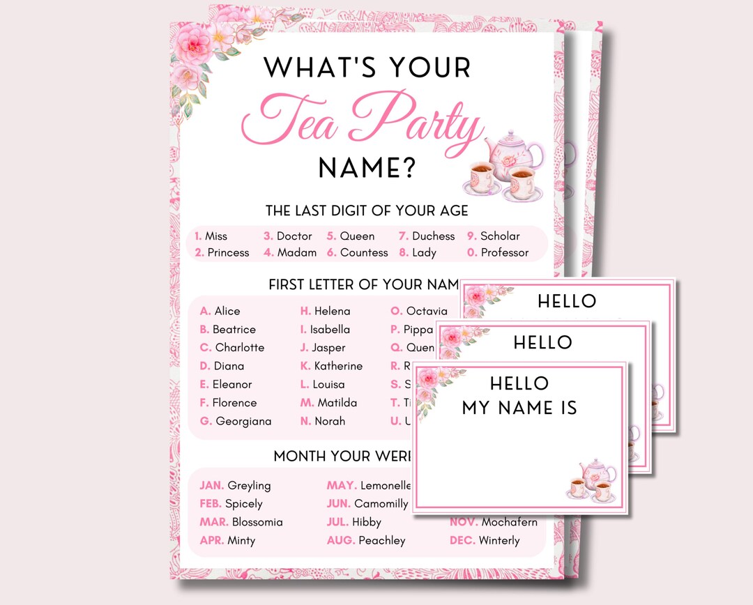 Tea Party Games, Whats Your Tea Party Name, Tea Party Name Game, Ladies ...