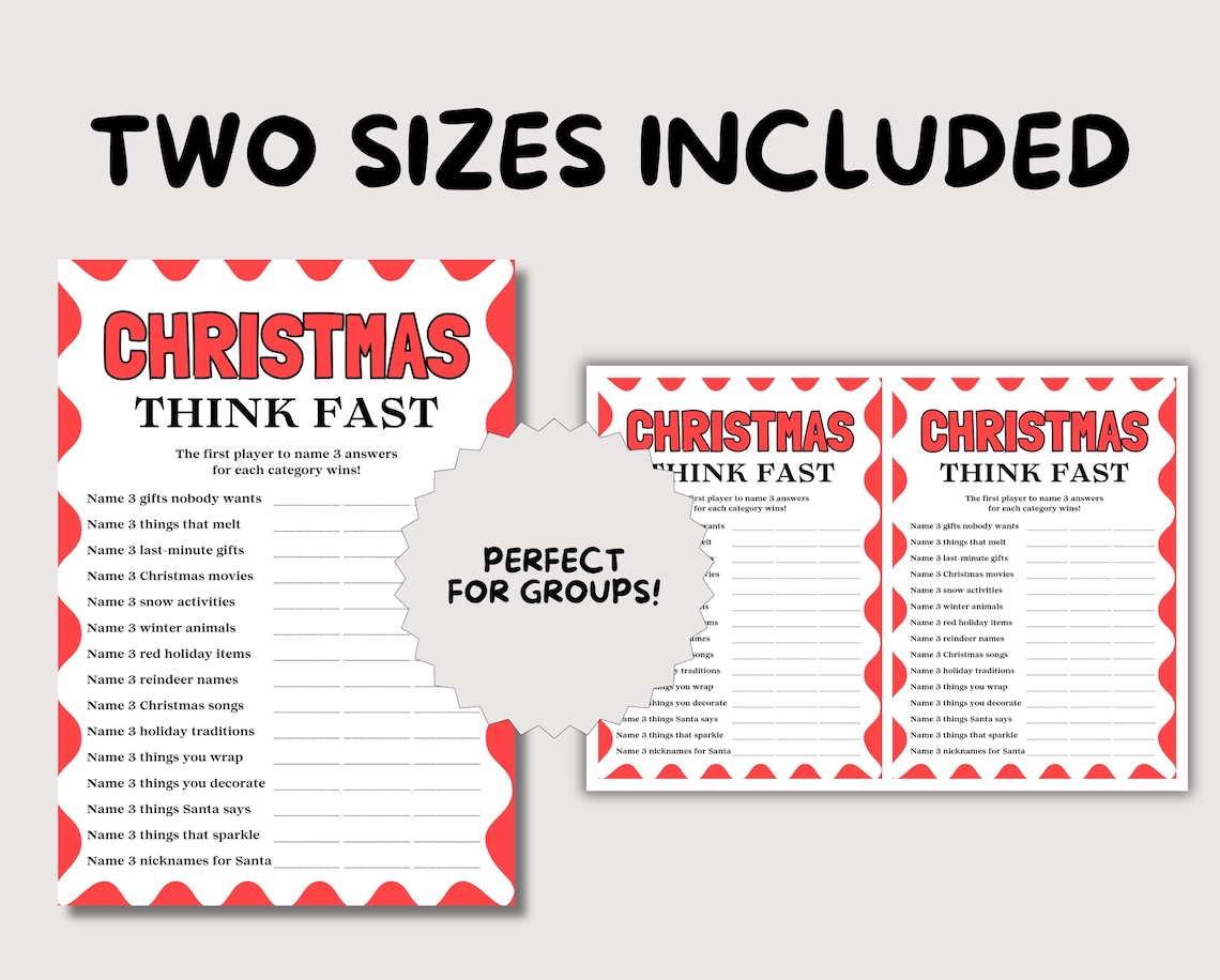 Christmas Think Fast Game, Fun Christmas Game for Adults Kids, Family ...