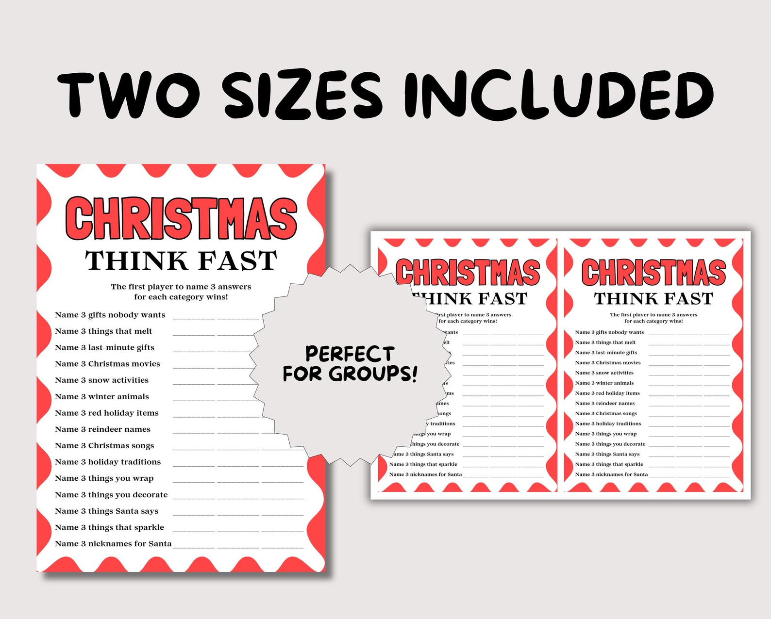 Christmas Think Fast Game, Fun Christmas Game for Adults Kids, Family ...