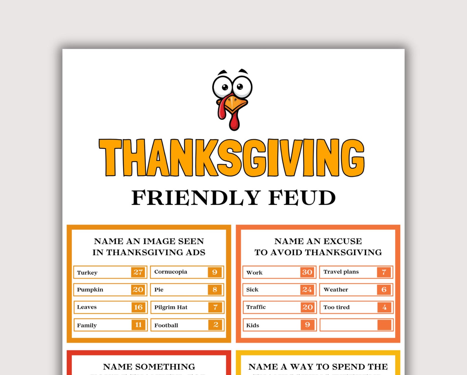 Thanksgiving Friendly Feud Game, Fun Thanksgiving Game for Adults Kids ...