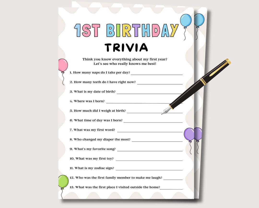 First Birthday Trivia, 1st Birthday Trivia, First Birthday Game ...