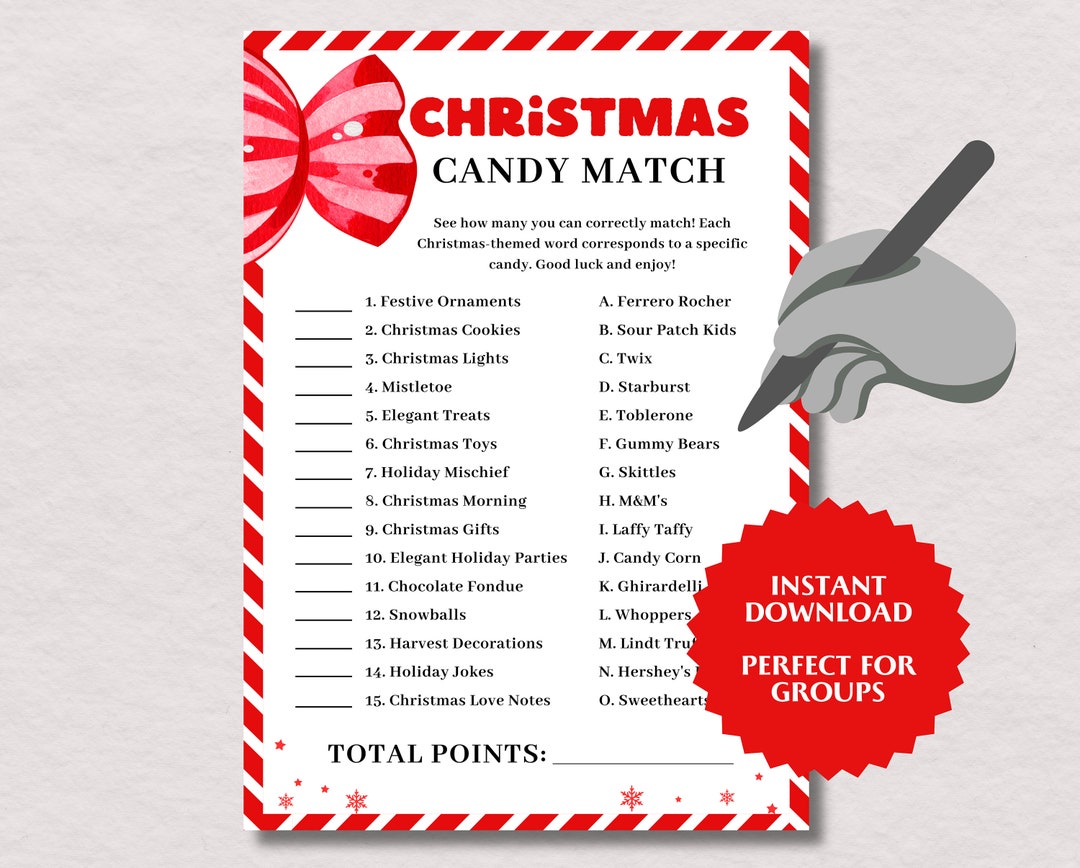 Christmas Candy Match Game, Printable Christmas Game for Adults and ...