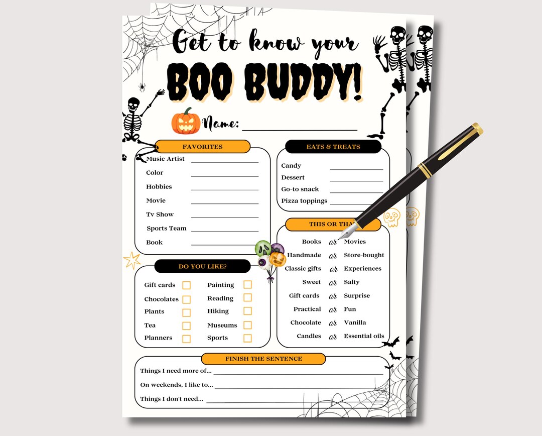 Halloween Questionnaire, Boo Buddy Questionnaire Printable Spooky ...