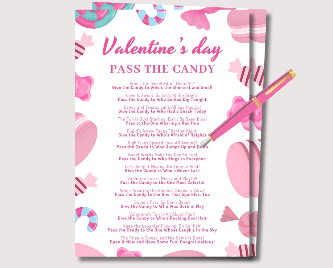 Pass the Candy Valentines Day Game Printable, Valentine's Candy Game ...