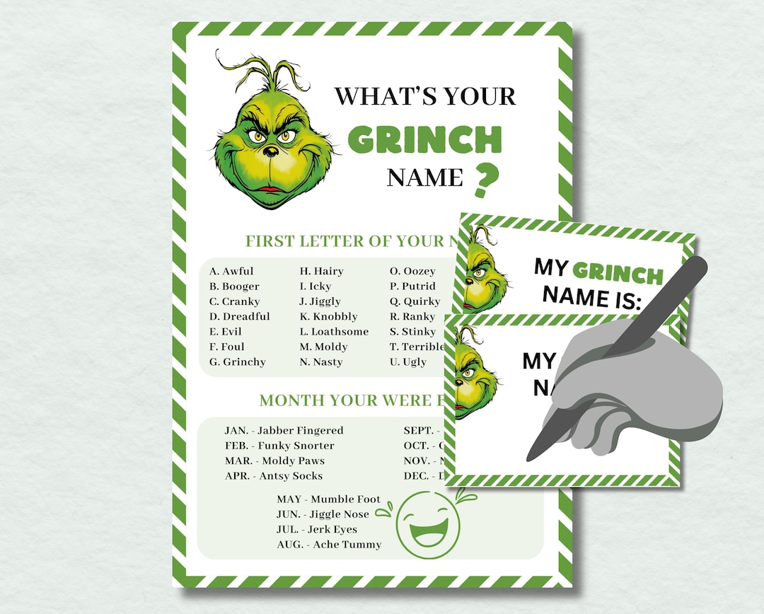 What's Your Grinch Name Game, Funny Christmas Party Grinch Theme Game ...