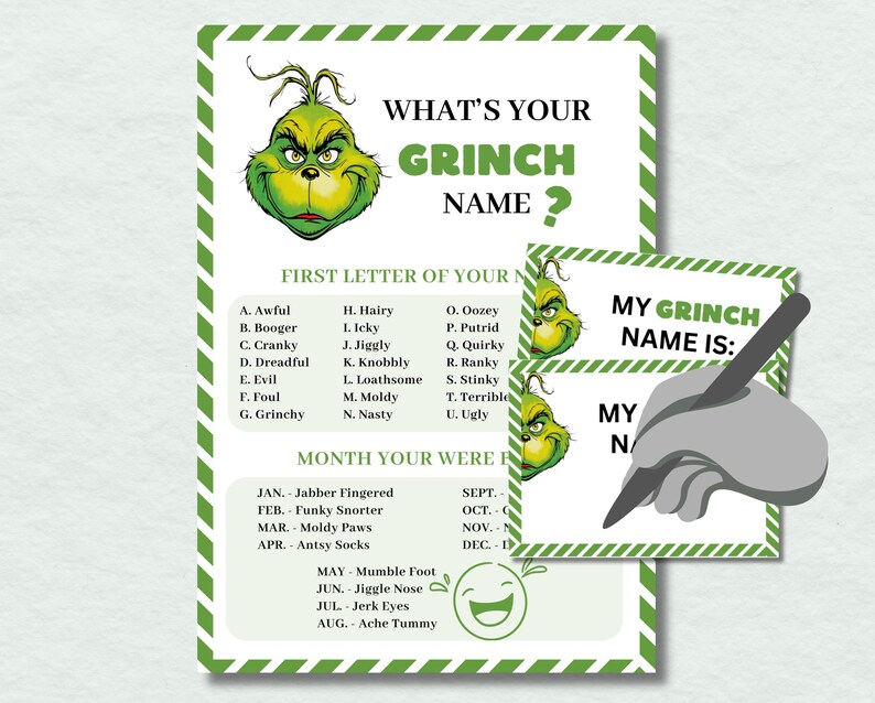 What's Your Grinch Name Game, Funny Christmas Party Grinch Theme Game ...