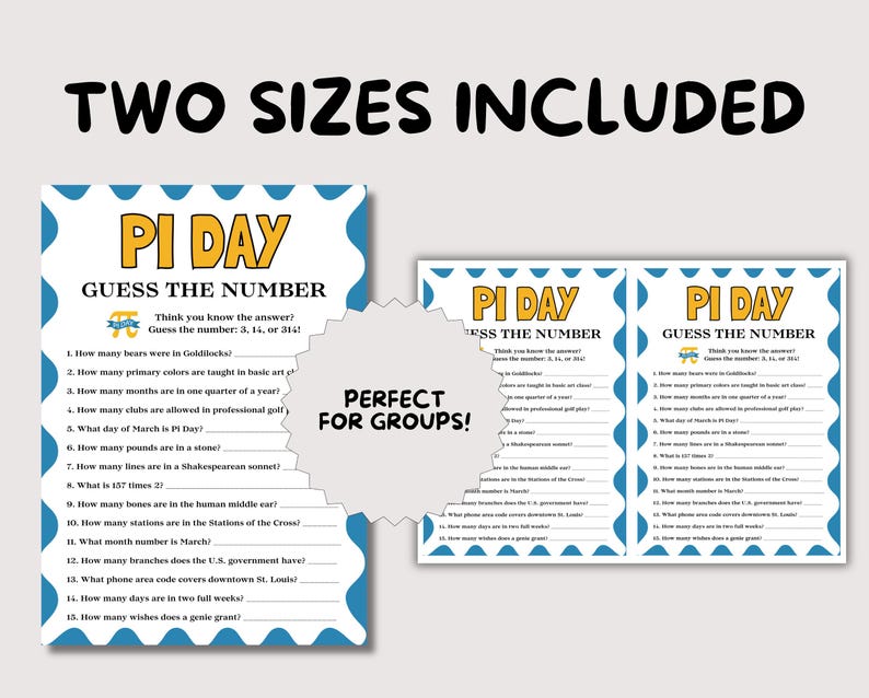 Pi Day Guess the Number Game, Fun Printable Pi Day Trivia Game for Kids ...