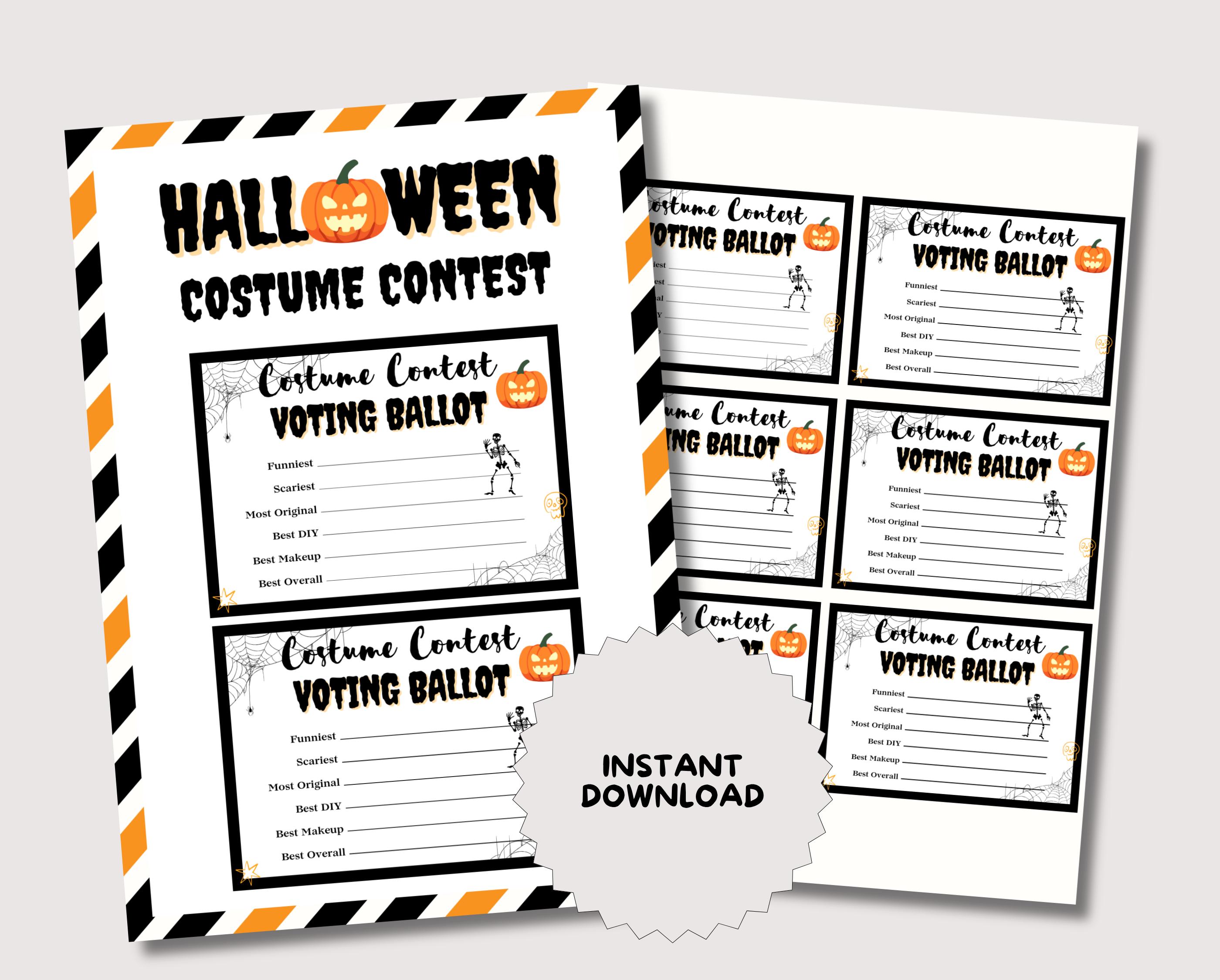 Halloween Costume Contest Ballot Voting Cards, Fun Printable Halloween ...