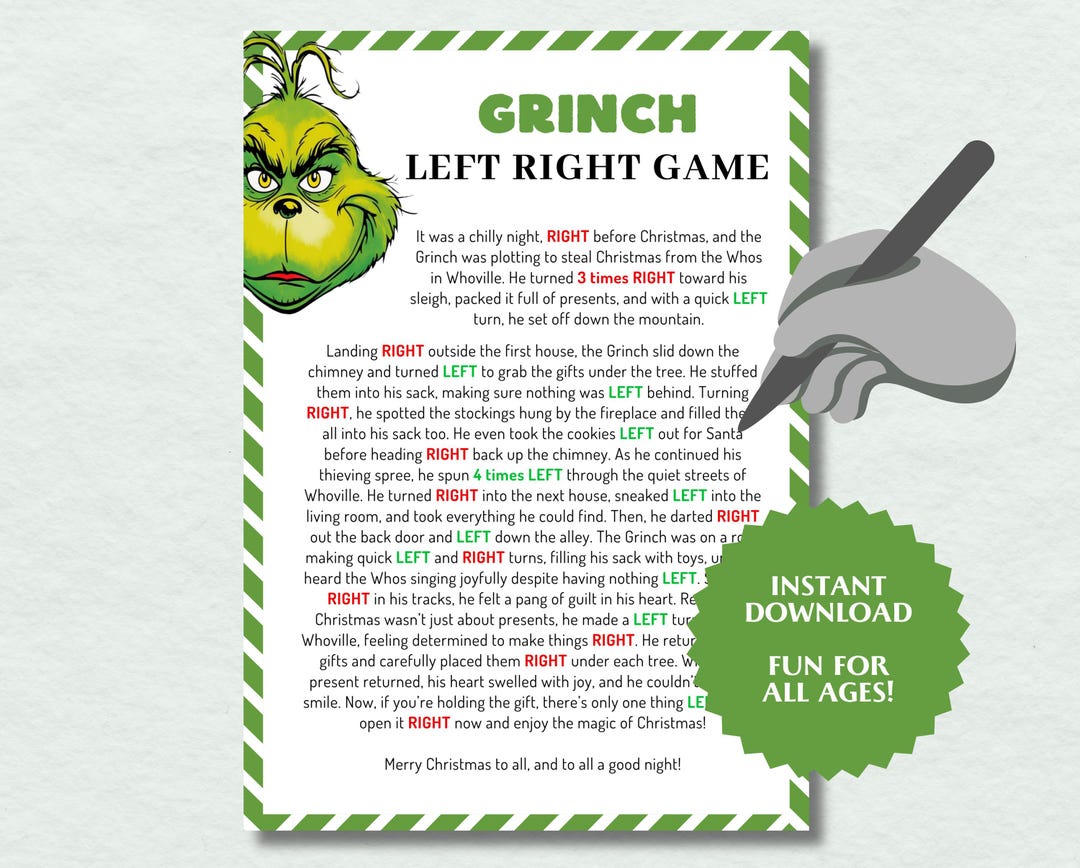 Grinch Gift Exchange Game, Funny Christmas Left Right Pass the Gift ...