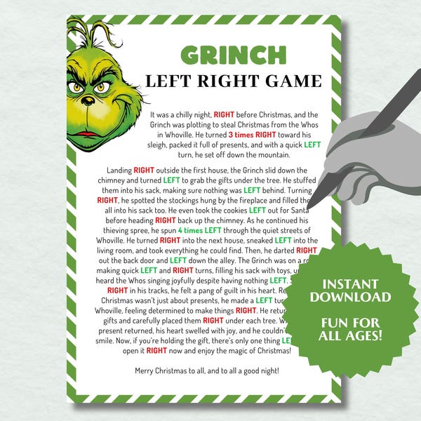 Grinch Left Right Printable Story Game - Etsy