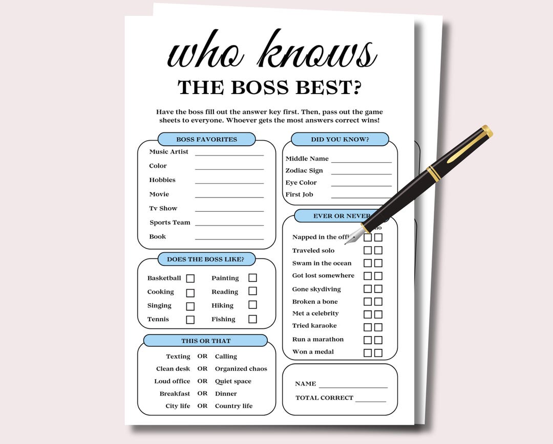 Who Knows the Boss Best Game, Team Building Activities for Office Games ...