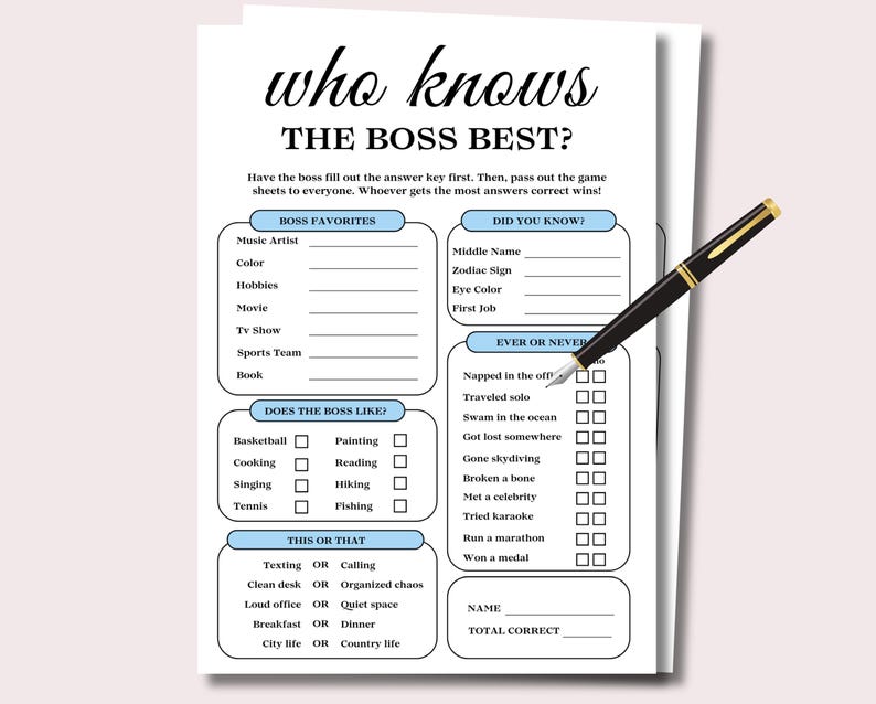 Who Knows the Boss Best Game, Team Building Activities for Office Games ...