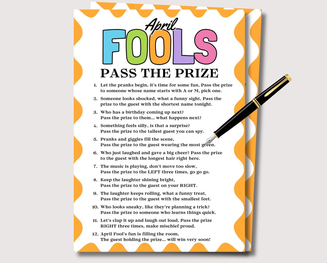 April Fools Day Pass the Prize Game, Fun Group April Fools Game for ...