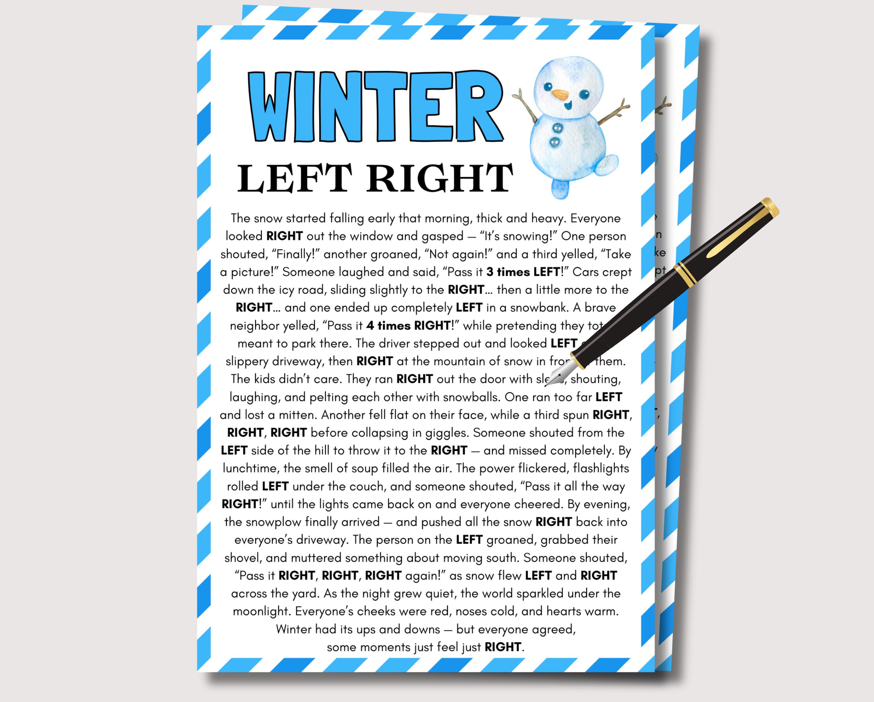 Winter Left Right Game, Fun Winter Game for Adults Kids, Winter Pass ...