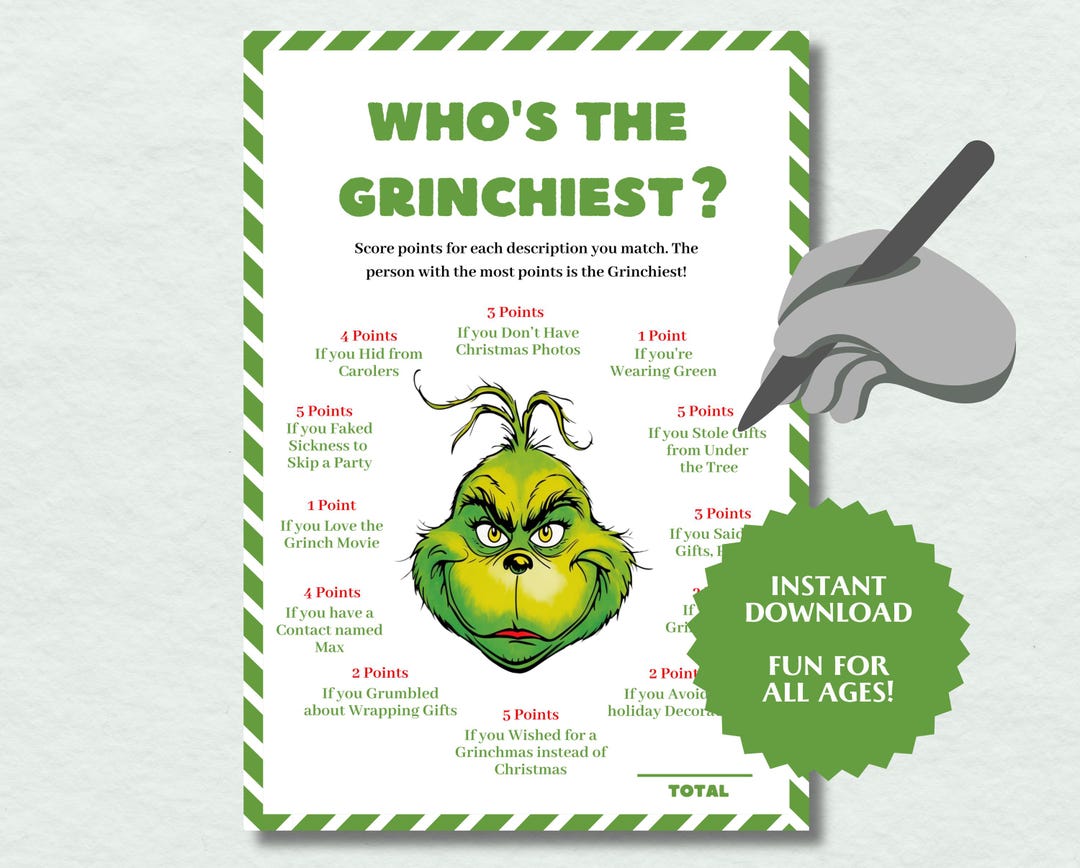 Funny Grinch Game Whos the Grinchiest, Grinch Party Who is the Grinchiest Game, Grinch Christmas ...