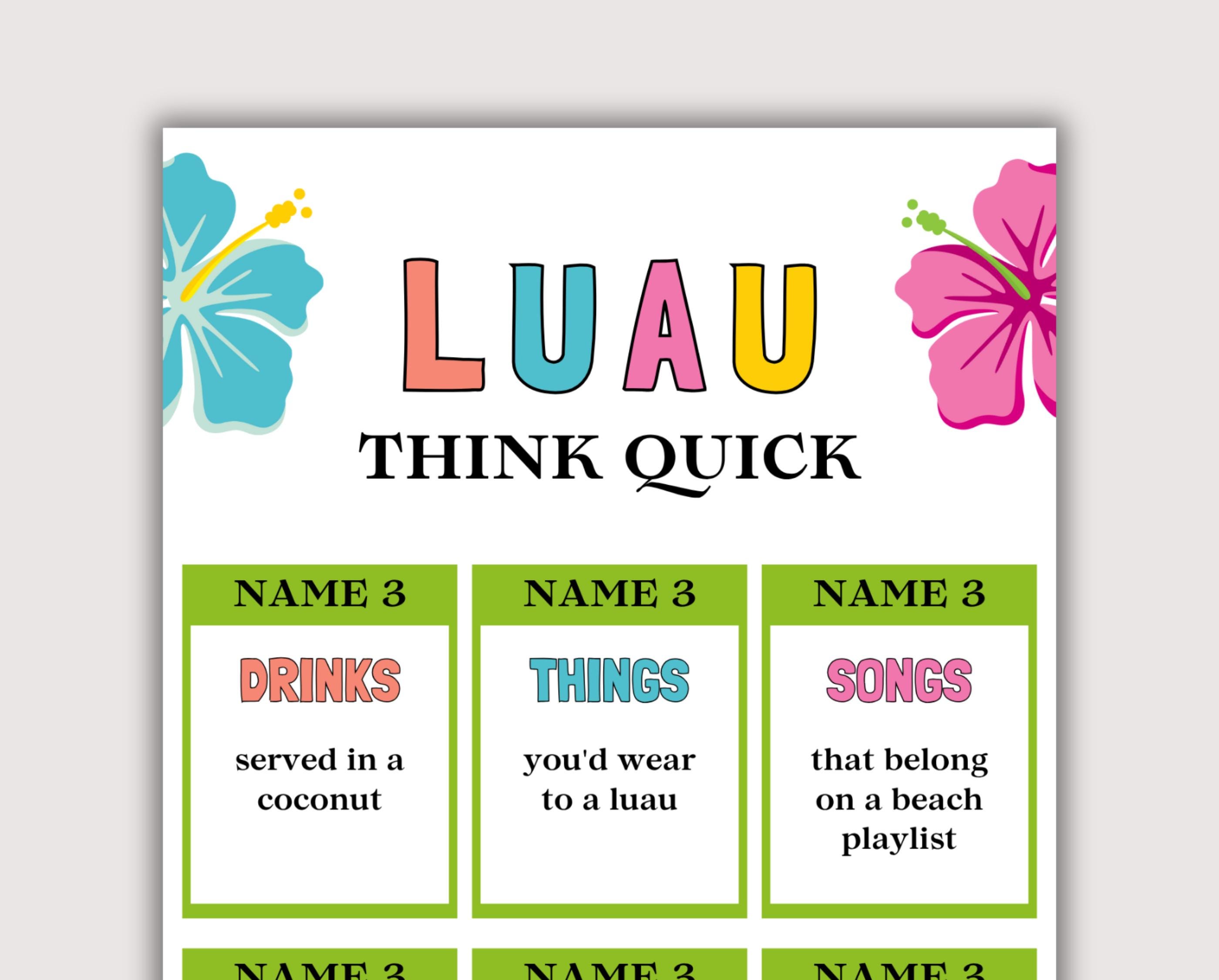 Luau Games Think Quick Game, Luau Party Games, Hawaiian Games, Hawaiian ...