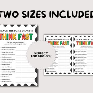 Black History Month Think Fast Game, Fun Printable Black History Game ...