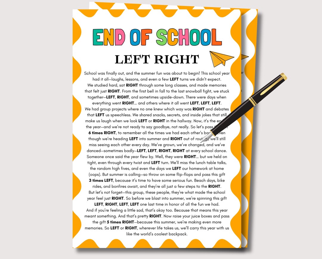 Left Right Game Kids End of School, Teacher Left Right Game, Last Day ...