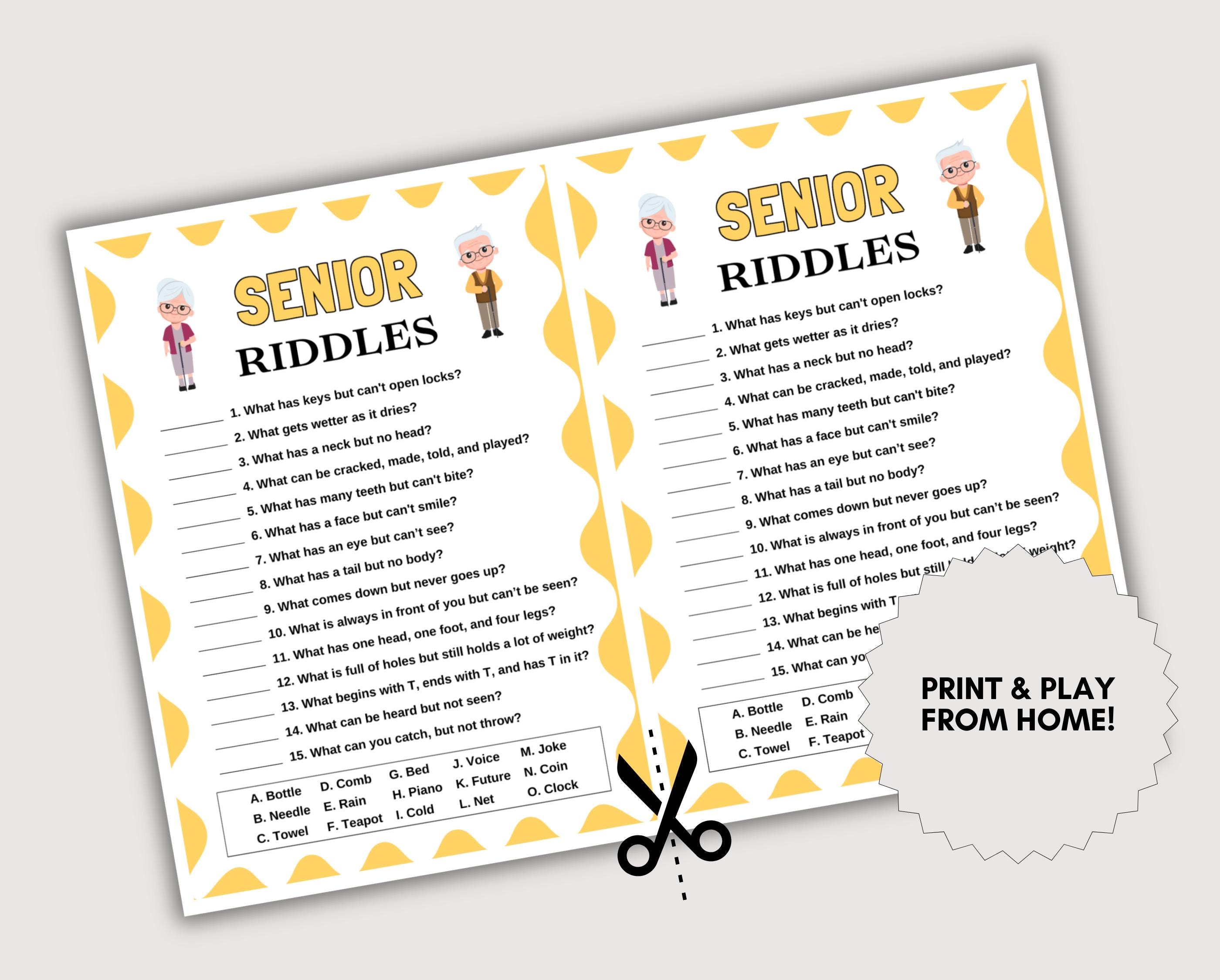 Riddles Games for Senior Citizens, Elderly Games for Elderly Icebreaker ...