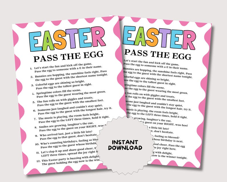 Pass the Egg Easter Game, Fun Printable Easter Activity for Kids Adults ...