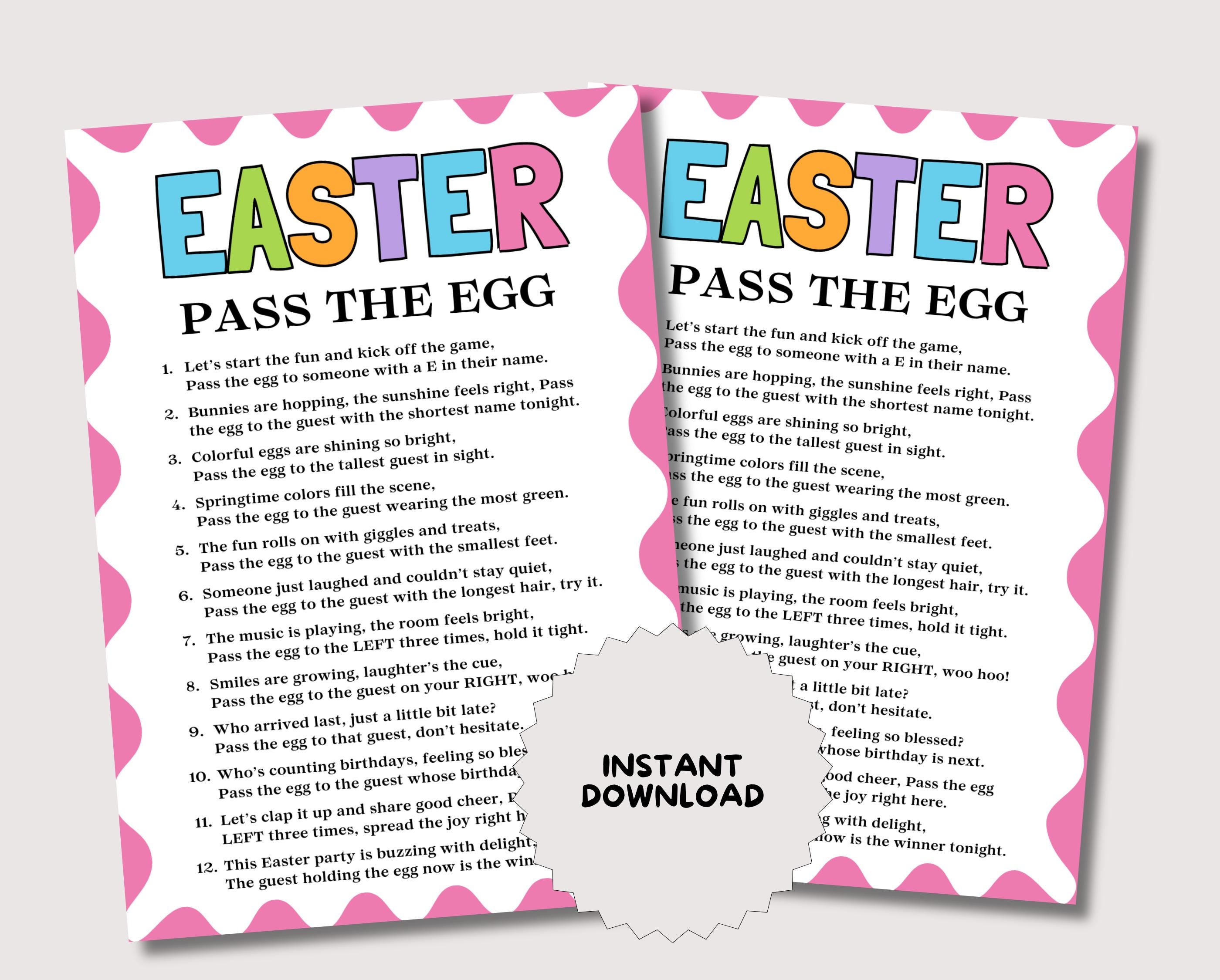 Pass the Egg Easter Game, Fun Printable Easter Activity for Kids Adults ...