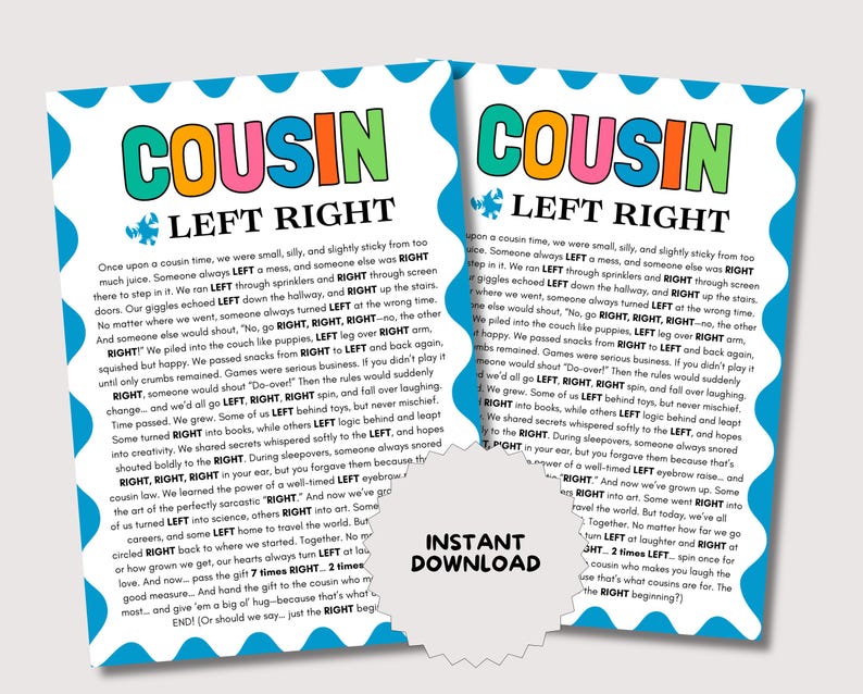 Cousin Left Right Game, Fun Printable Cousins Party Game, Cousin Pass ...