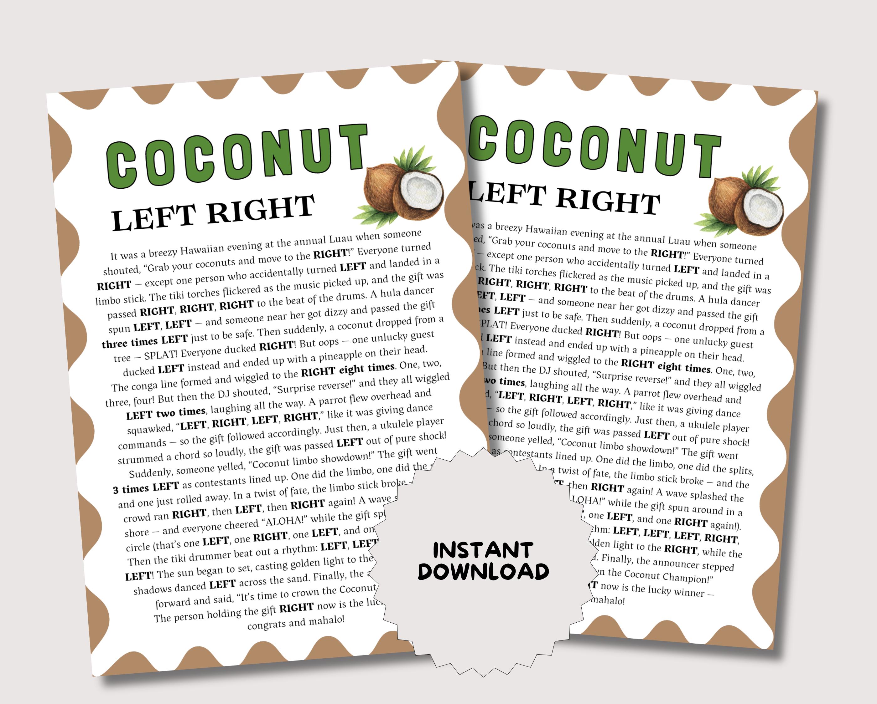 Coconut Left Right Game, Luau Games Pass the Prize, Luau Party Activity ...