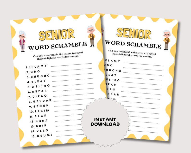 Games for Seniors Word Scramble, Games for Senior Citizens, Senior ...