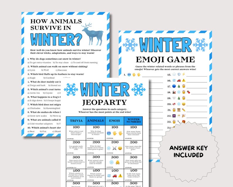 Winter Games Bundle, Fun Group Winter Party Games for Adults Kids ...