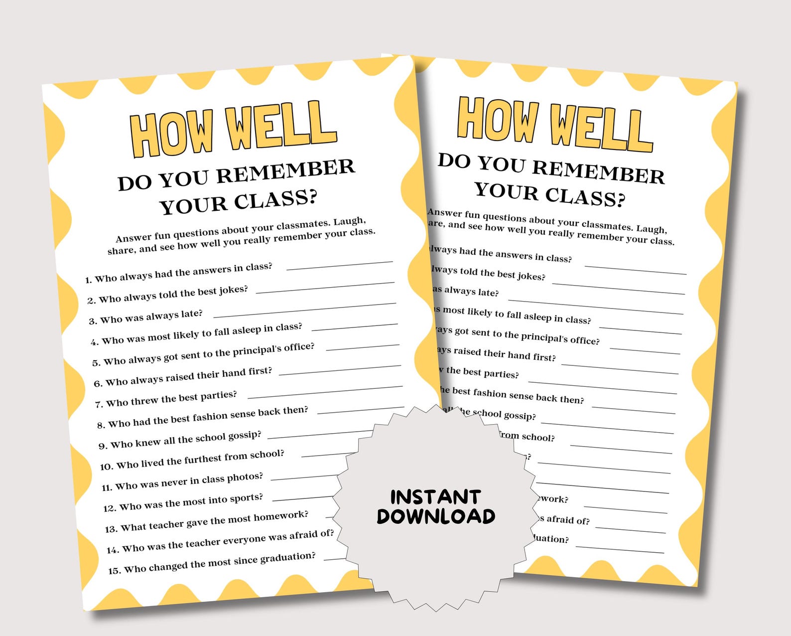 Class Reunion Games, High School Reunion Game, Printable Class Reunion ...
