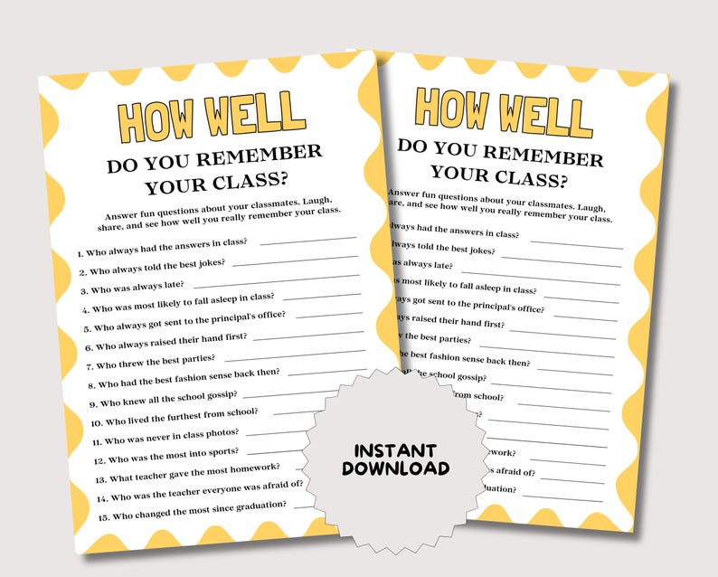 Class Reunion Games, High School Reunion Game, Printable Class Reunion ...