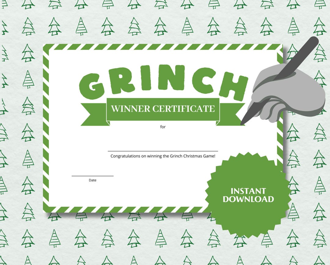 Grinch Certificate, Funny Grinch Christmas Game Award Winner ...