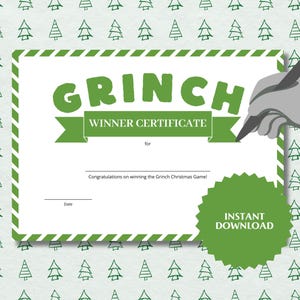 Grinch Certificate, Grinch Christmas Game Certificate, Grinch Party ...