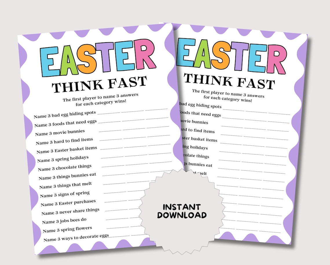 Easter Think Fast Game, Fun Easter Game for Adults Kids, Family Easter ...