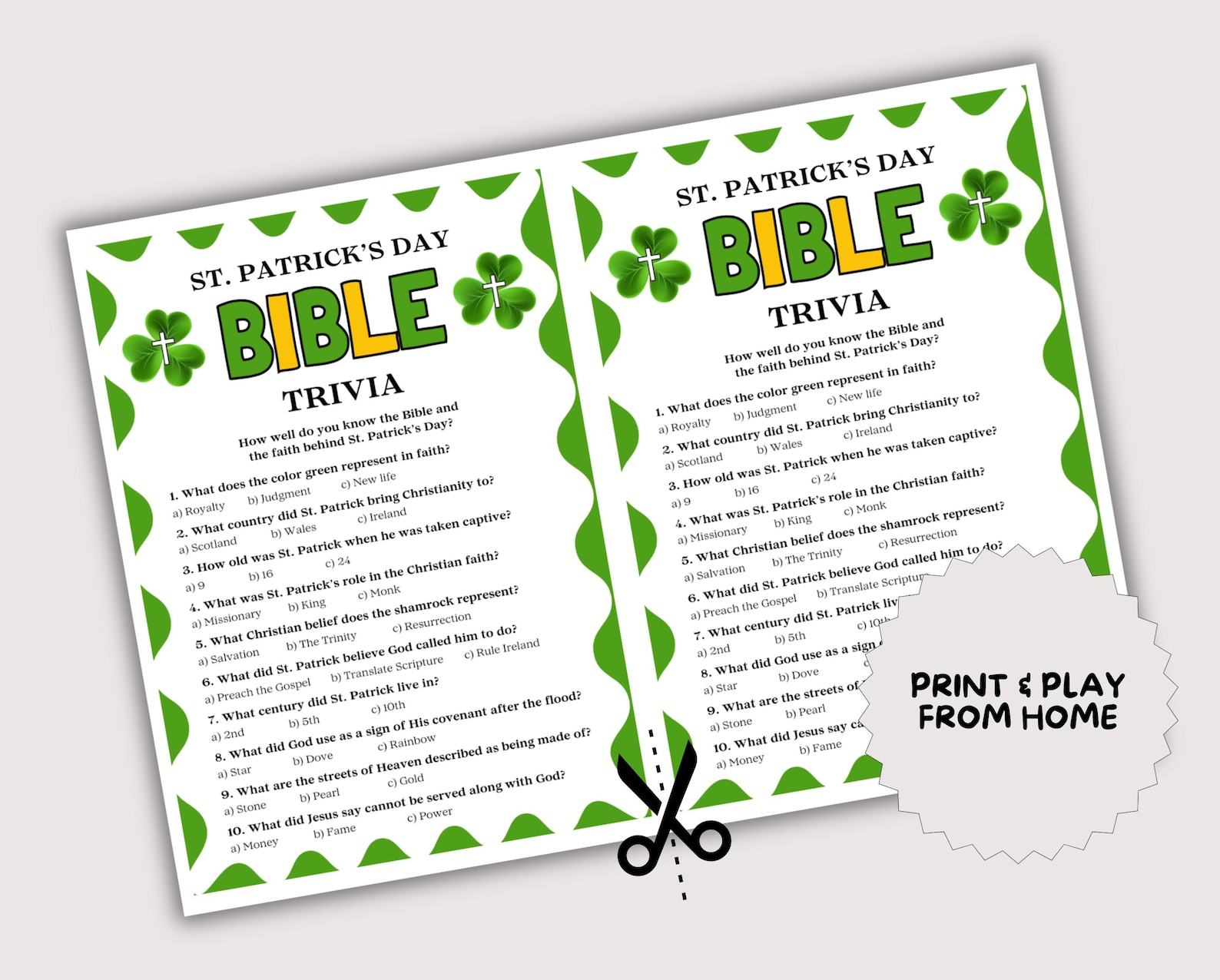 St Patrick's Day Bible Trivia Game, Fun Christian St Patricks Day Game ...