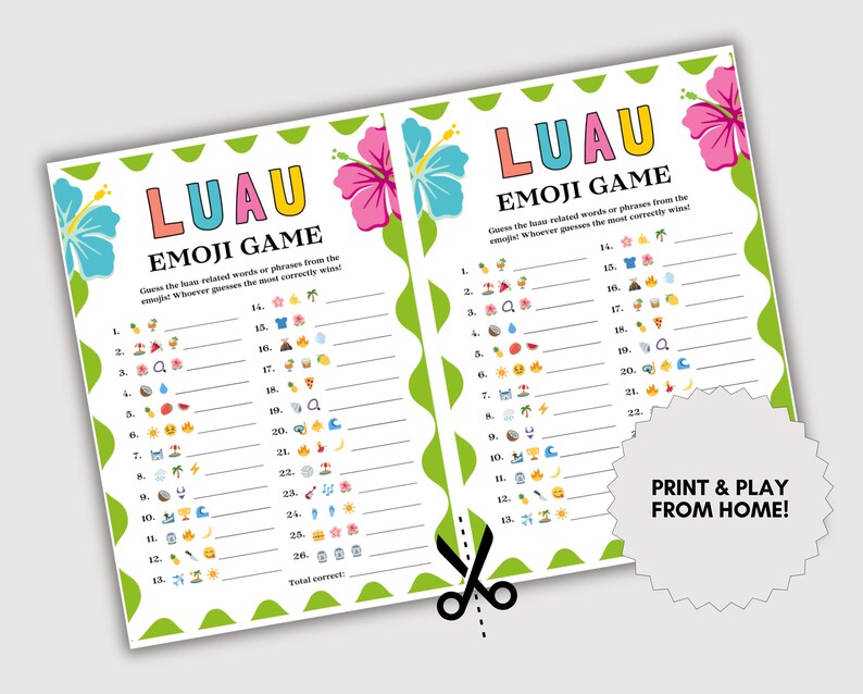 Luau Games Emoji Game, Luau Party Games, Hawaiian Themed Game, Summer ...