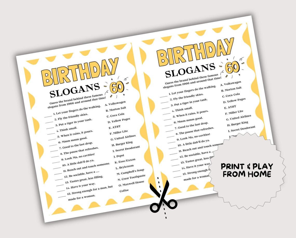 60th Birthday TV and Radio Slogan Game, Fun 60th Birthday Game for Her ...