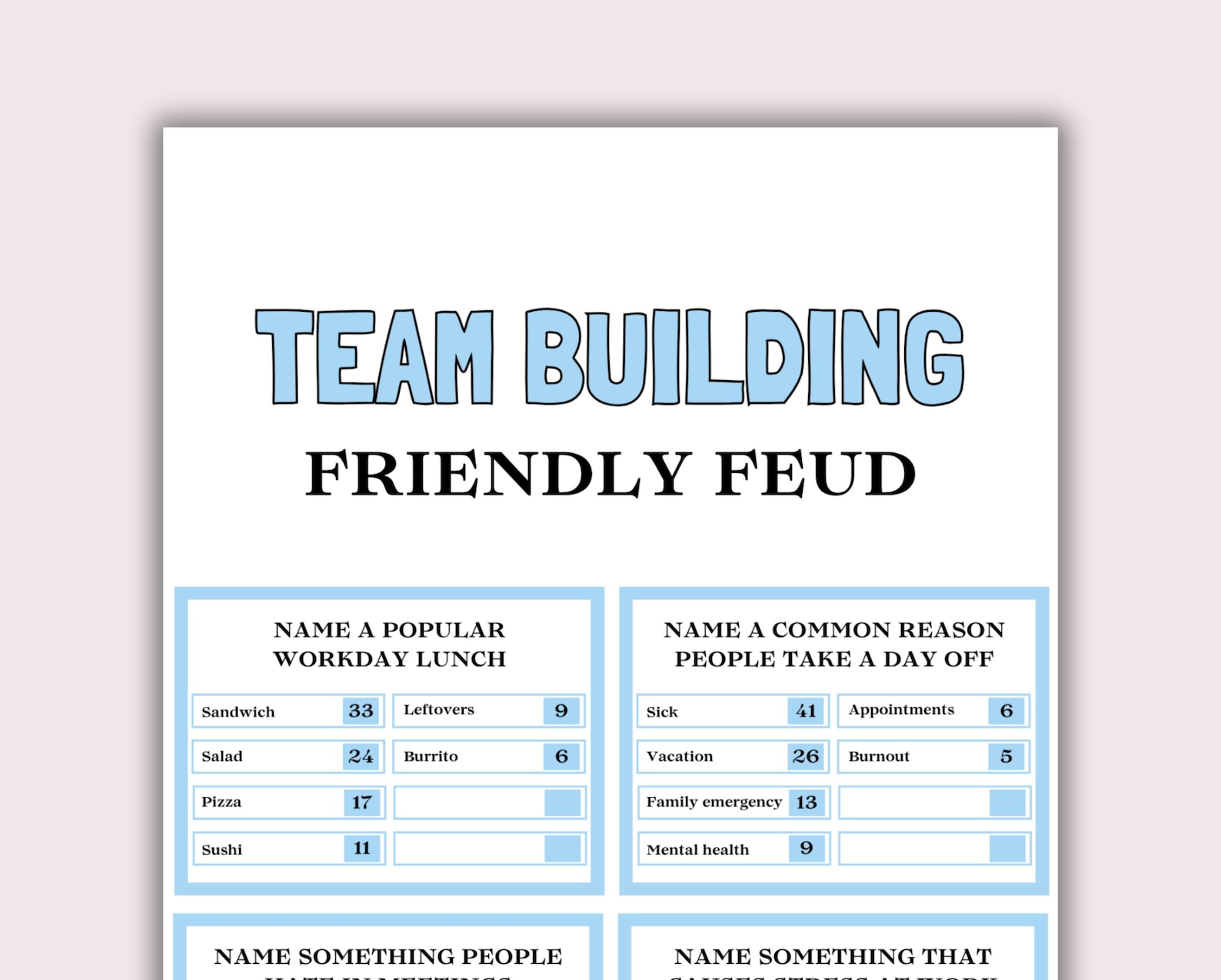 Office Friendly Feud Game, Team Building Activities for Office Games ...