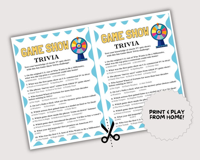 Game Show Trivia TV Quiz Shows, Fun Game for Seniors and Family Reunion ...