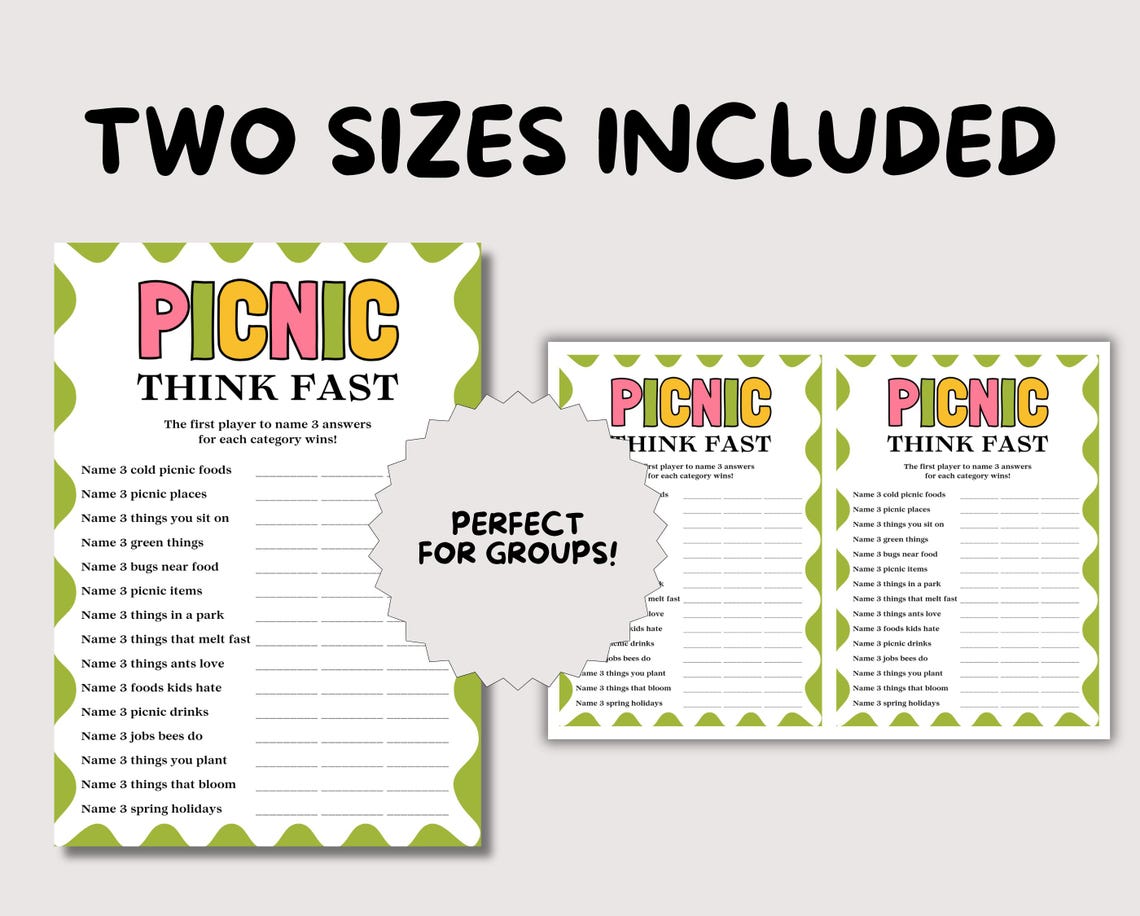 Picnic Think Fast Game, Fun Picnic in the Park Game for Kids Adults ...