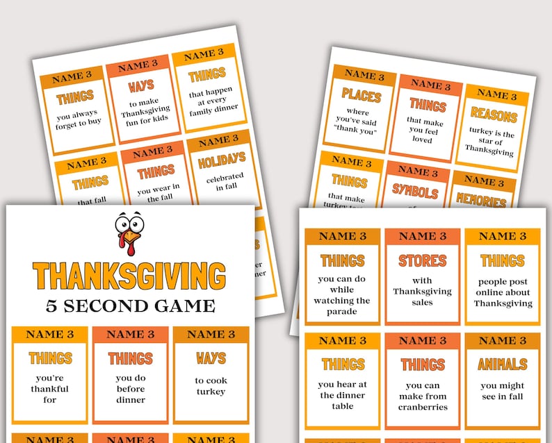 Thanksgiving 5 Second Game, Fun Thanksgiving Game for Adults Kids ...